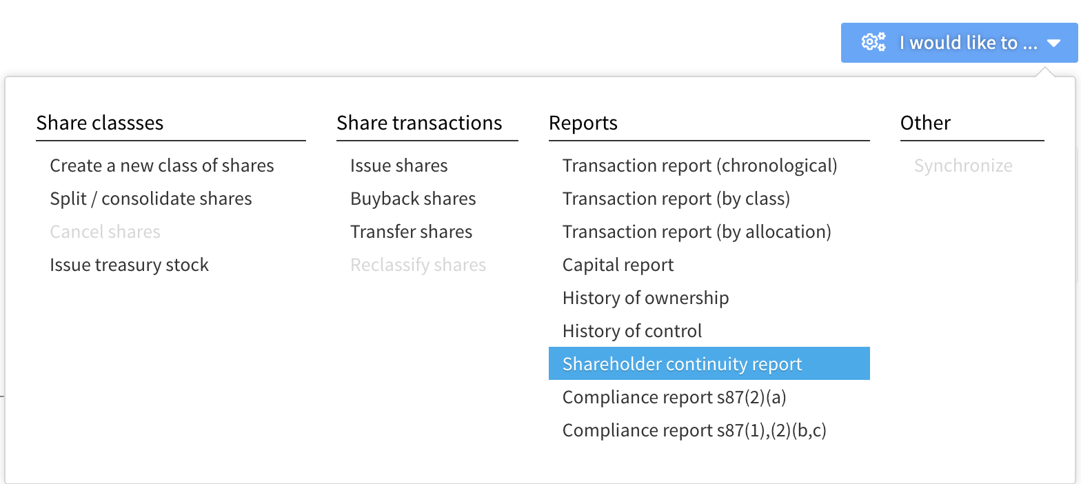 Shareholder continuity tracking in Connectworks